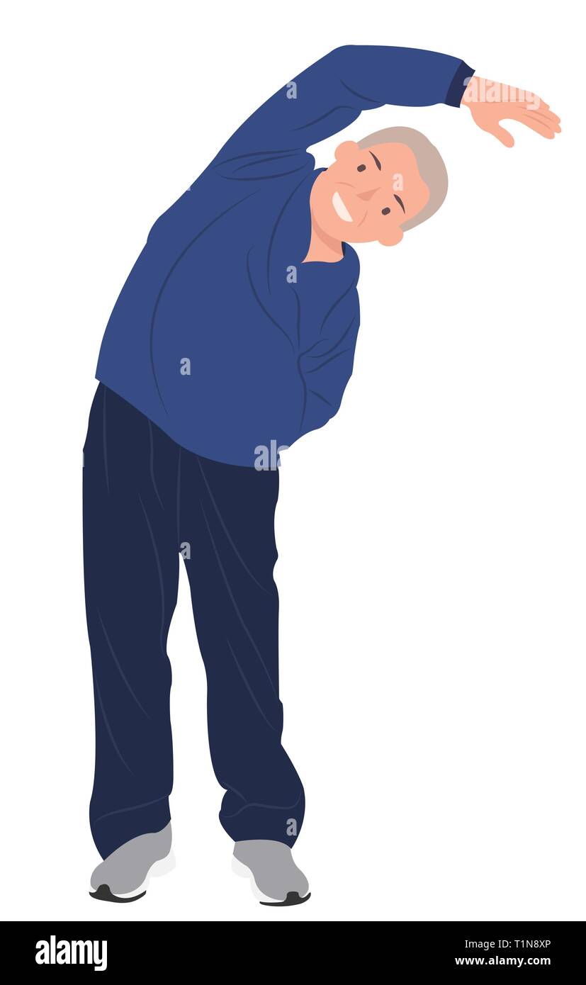 Cartoon people character design senior old man exercising stretching to ...
