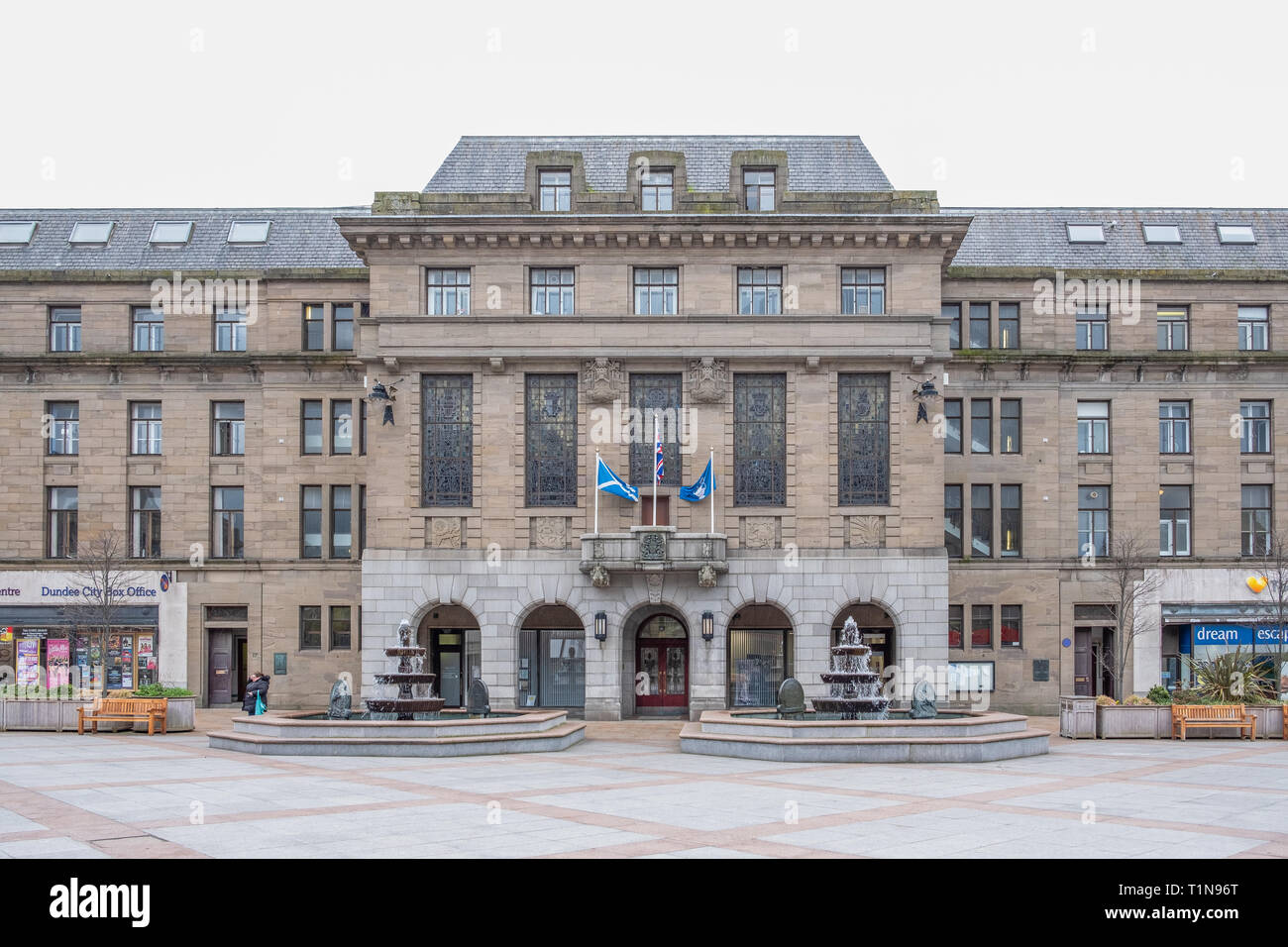 Dundee, Scotland, UK - March 22, 2019: Looking over the square past two ...