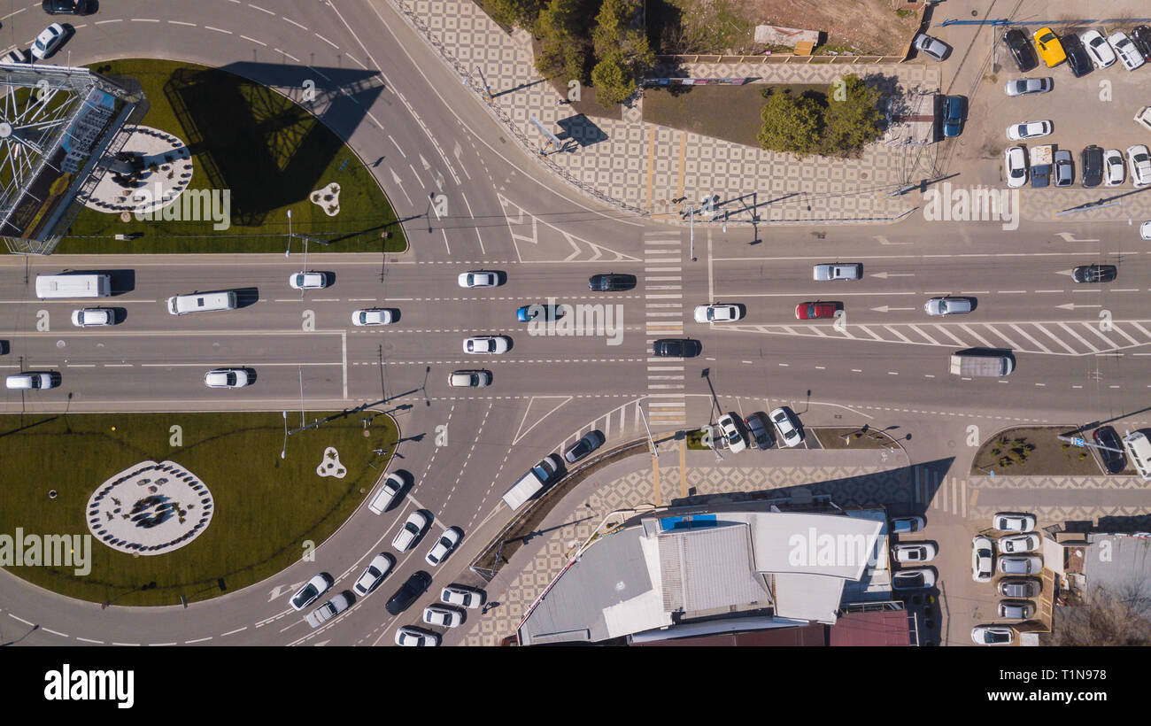 Elevated Road Junction And Interchange Overpass At Day Traffic ...