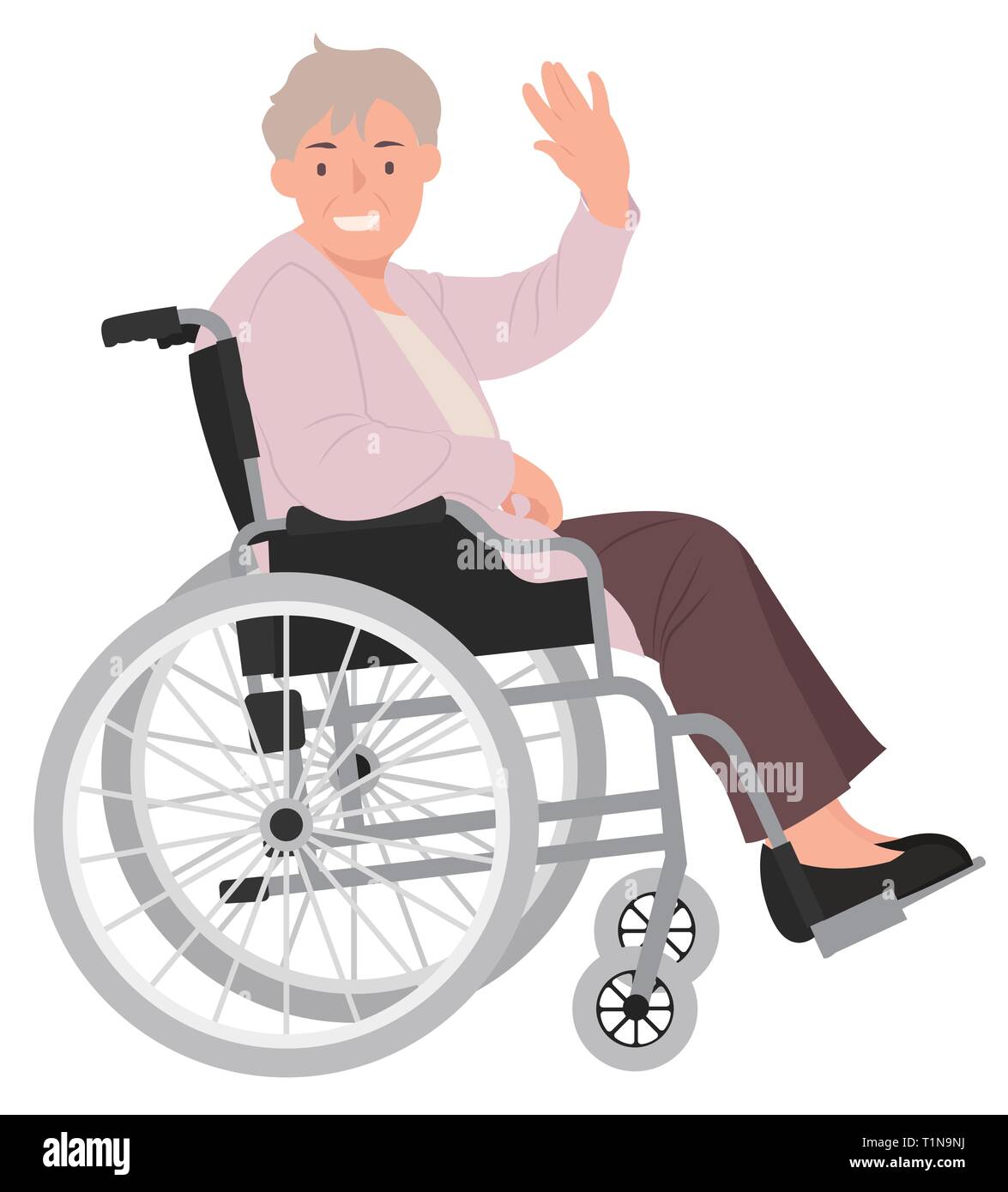 Cartoon people character design senior woman in a wheelchair waving ...