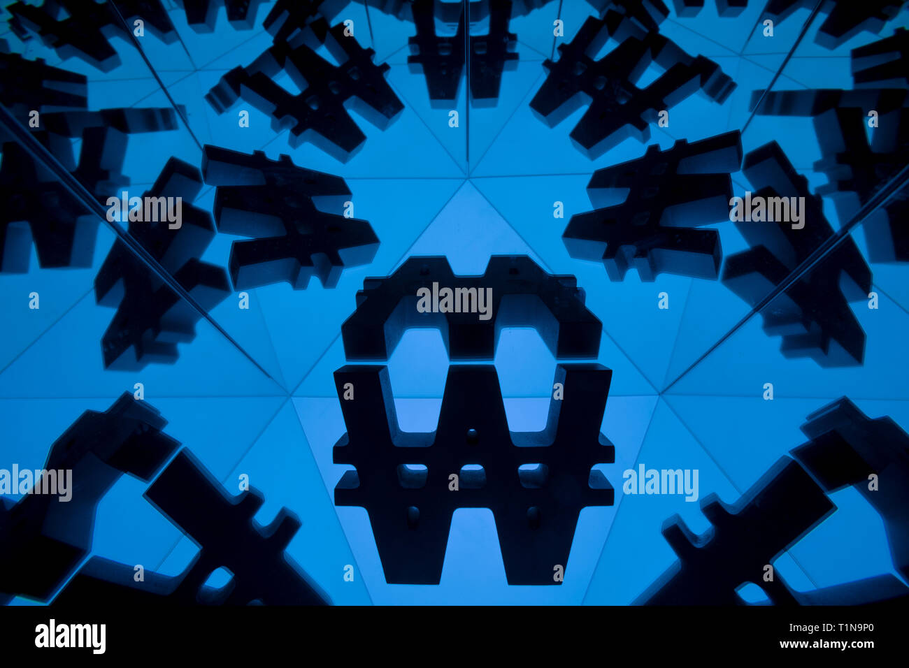 South Korean Won Currency Symbol With Many Mirroring Images of Itself ...