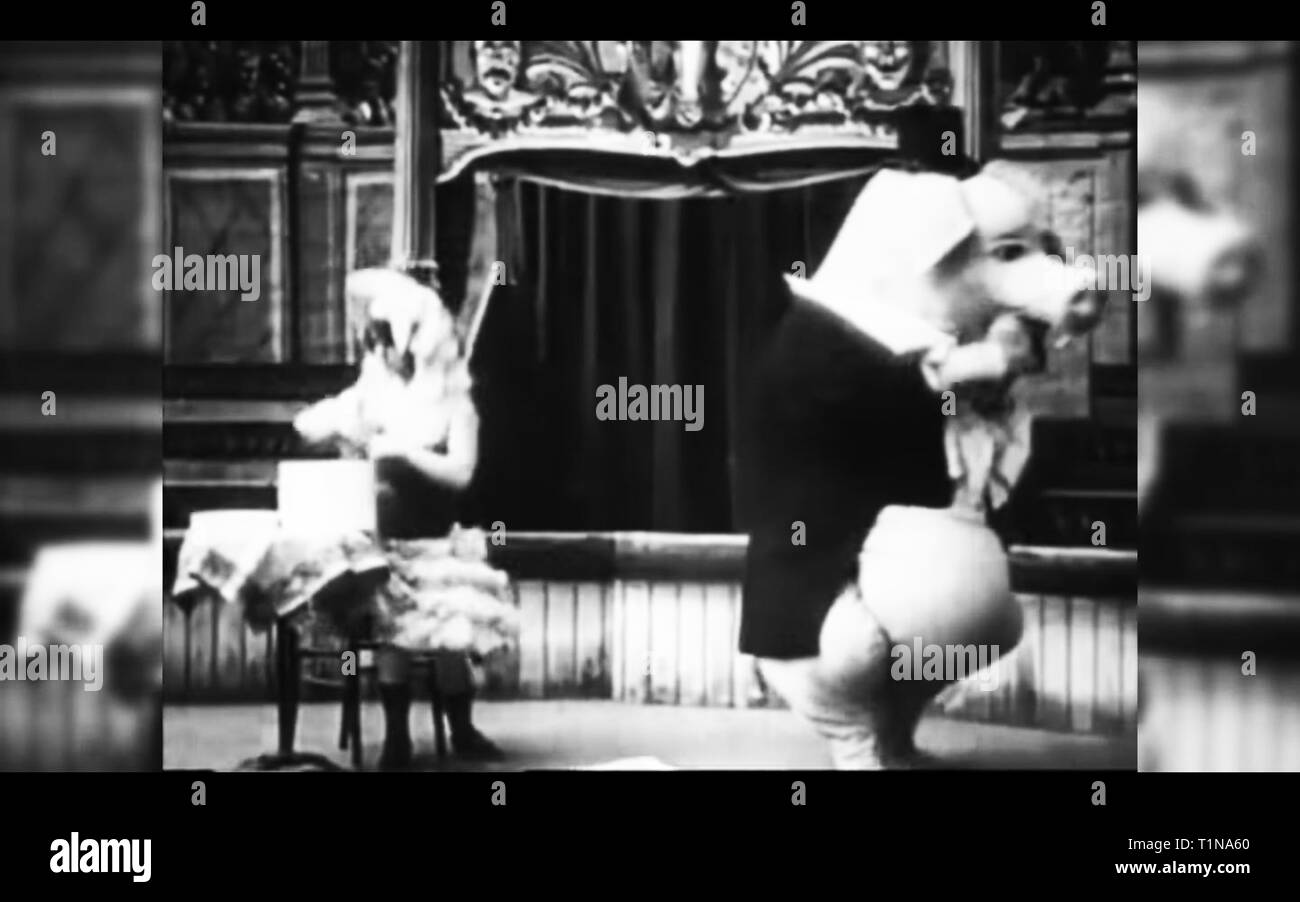 Strange old image of a giant dancing pig with sharp teeth Stock Photo ...