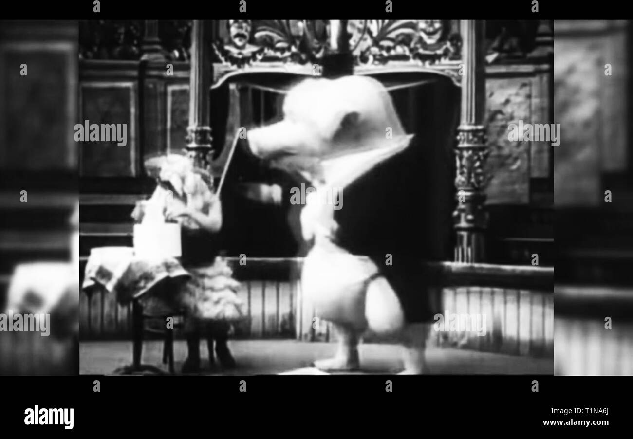 Strange old image of a giant dancing pig with sharp teeth Stock Photo ...