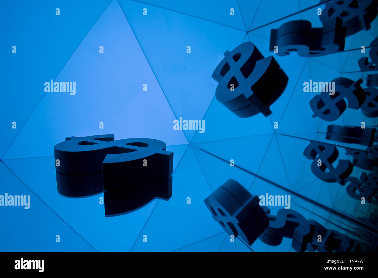 Dollar Currency Symbol With Many Mirroring Images of Itself on Blue ...