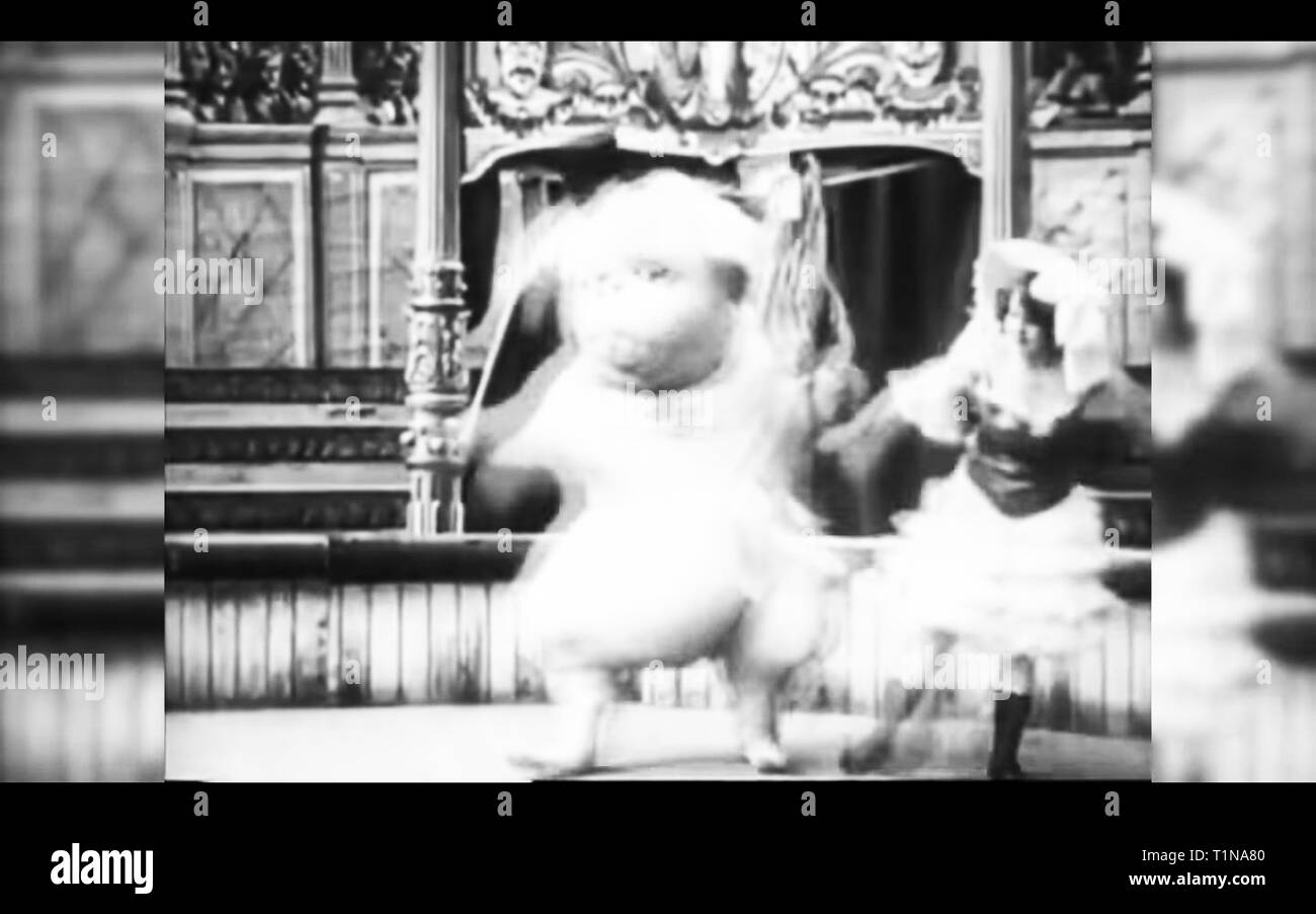 Strange old image of a giant dancing pig with sharp teeth Stock Photo ...