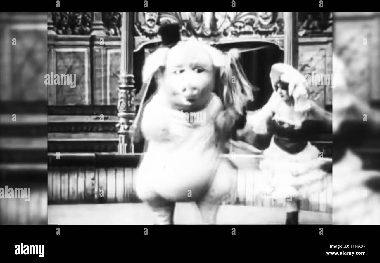 Strange old image of a giant dancing pig with sharp teeth Stock Photo ...