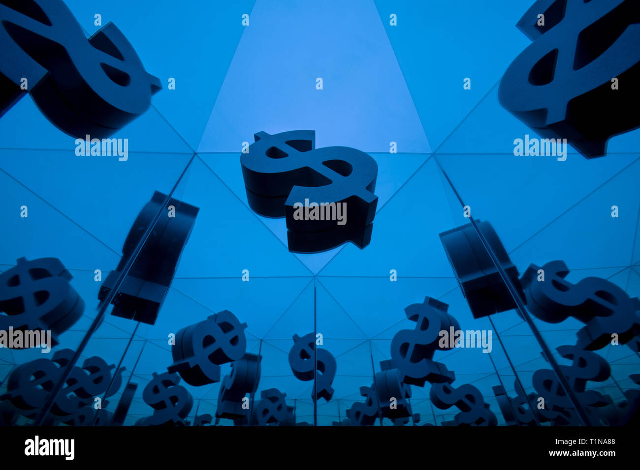 Dollar Currency Symbol With Many Mirroring Images of Itself on Blue ...