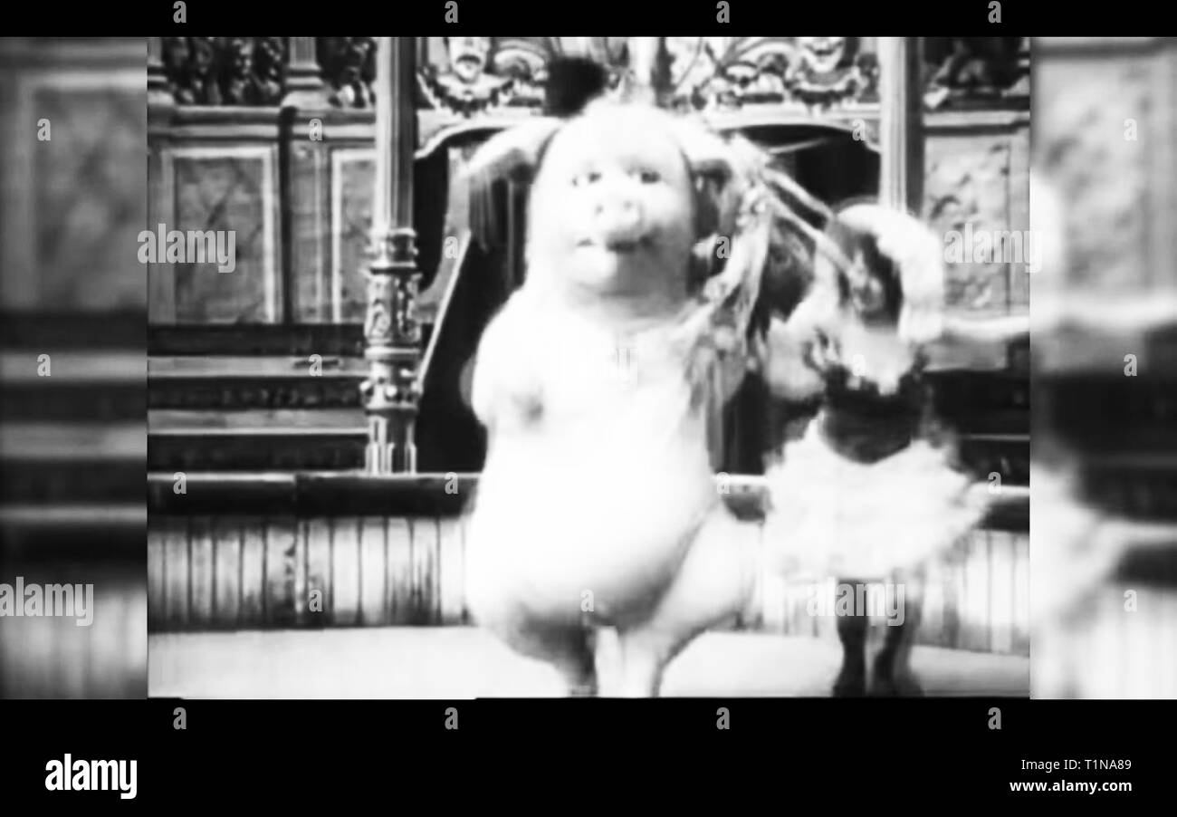 Strange old image of a giant dancing pig with sharp teeth Stock Photo ...