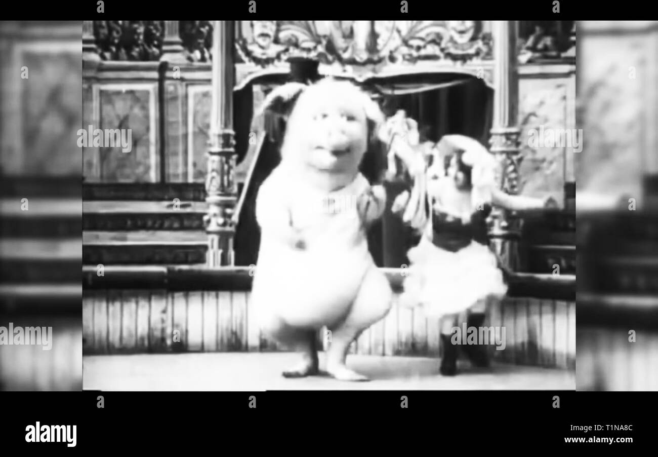 Strange old image of a giant dancing pig with sharp teeth Stock Photo ...