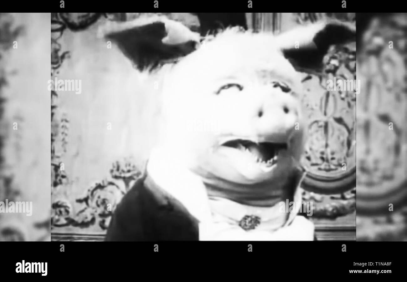 Strange old image of a giant dancing pig with sharp teeth Stock Photo ...