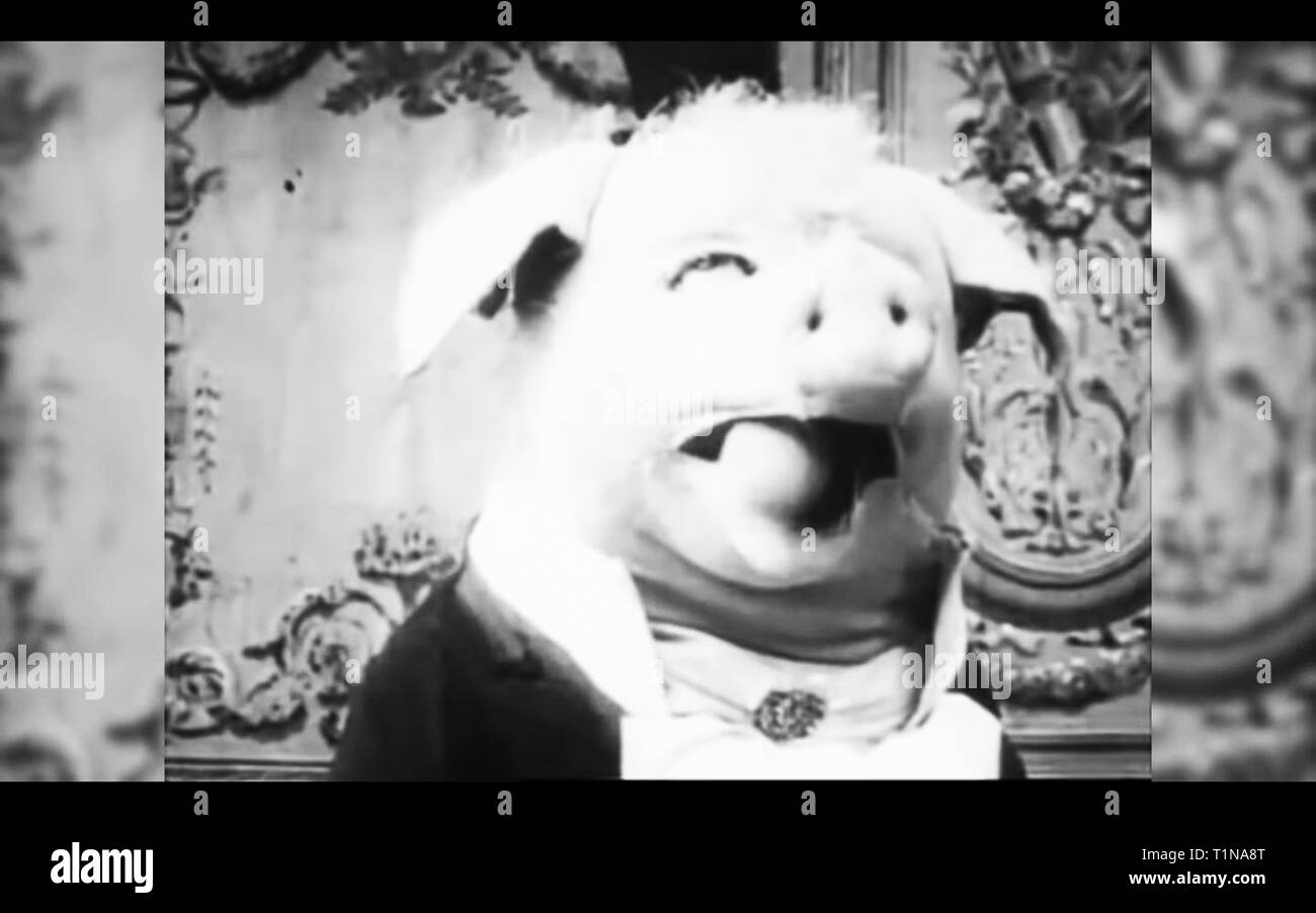 Strange old image of a giant dancing pig with sharp teeth Stock Photo ...