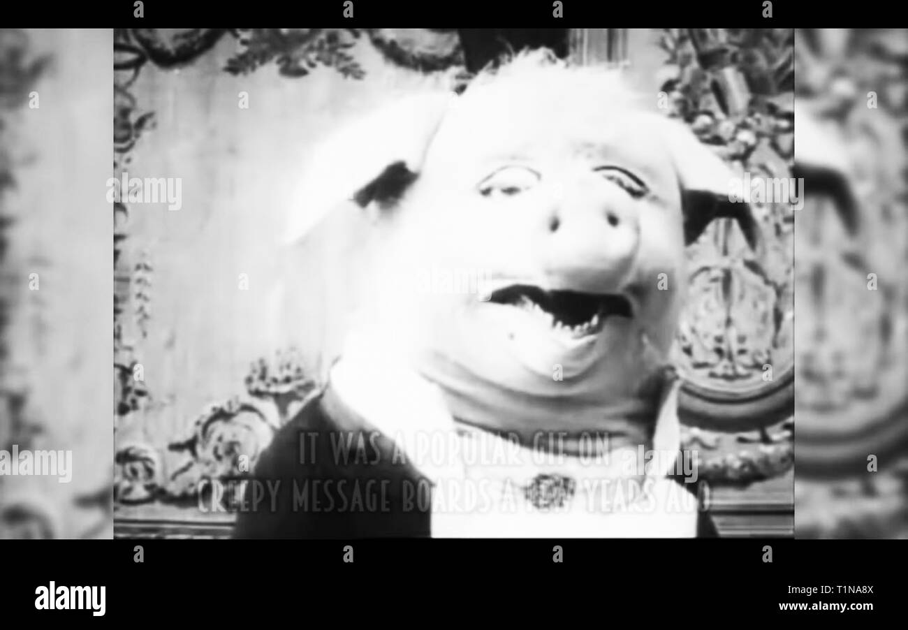 Strange old image of a giant dancing pig with sharp teeth Stock Photo ...