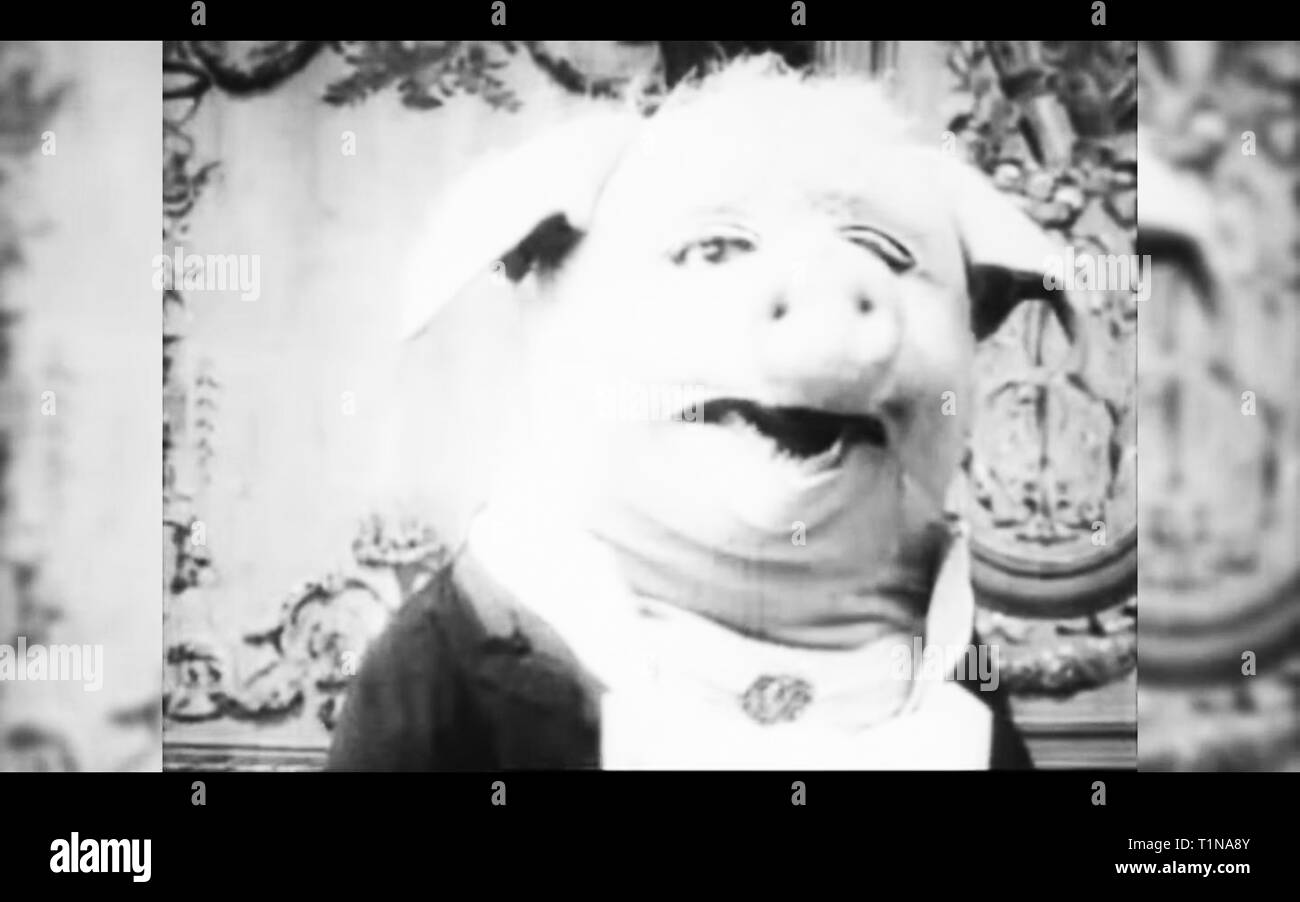 Strange old image of a giant dancing pig with sharp teeth Stock Photo ...