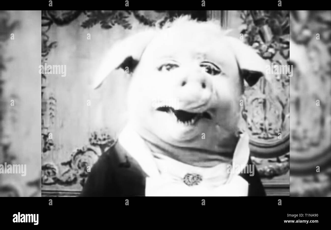 Strange old image of a giant dancing pig with sharp teeth Stock Photo ...
