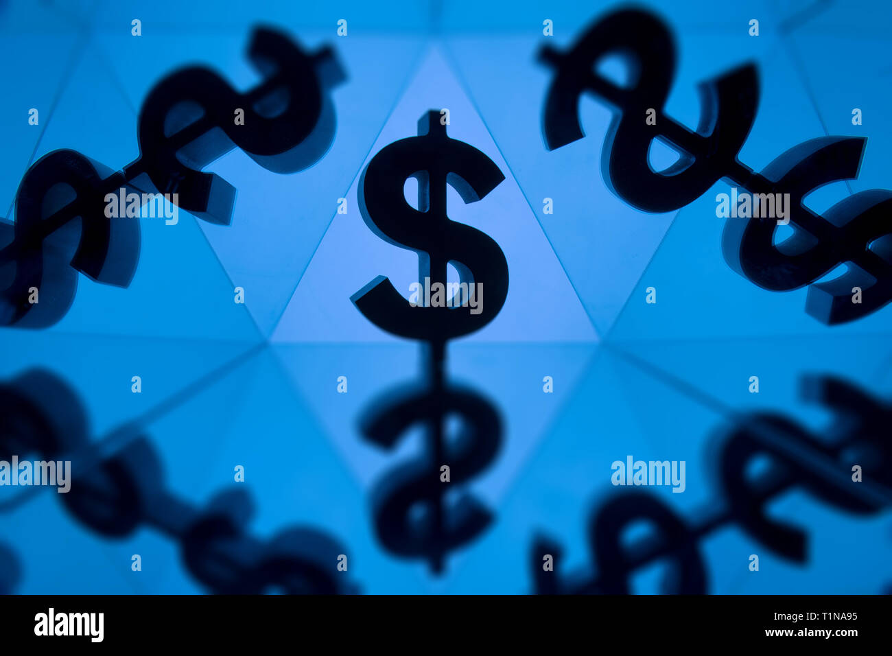 Dollar Currency Symbol With Many Mirroring Images of Itself on Blue ...