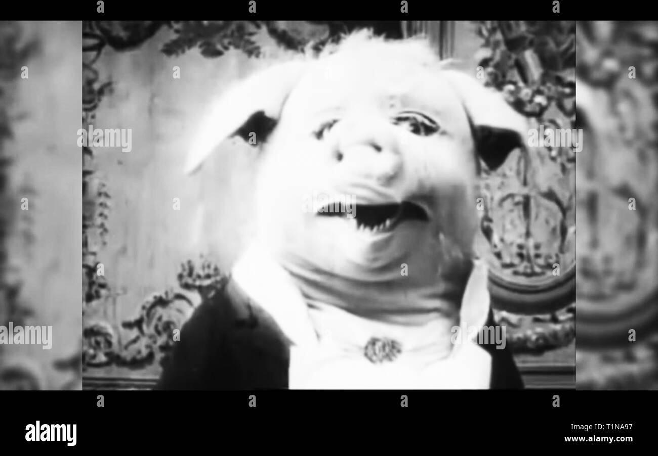 Strange old image of a giant dancing pig with sharp teeth Stock Photo ...