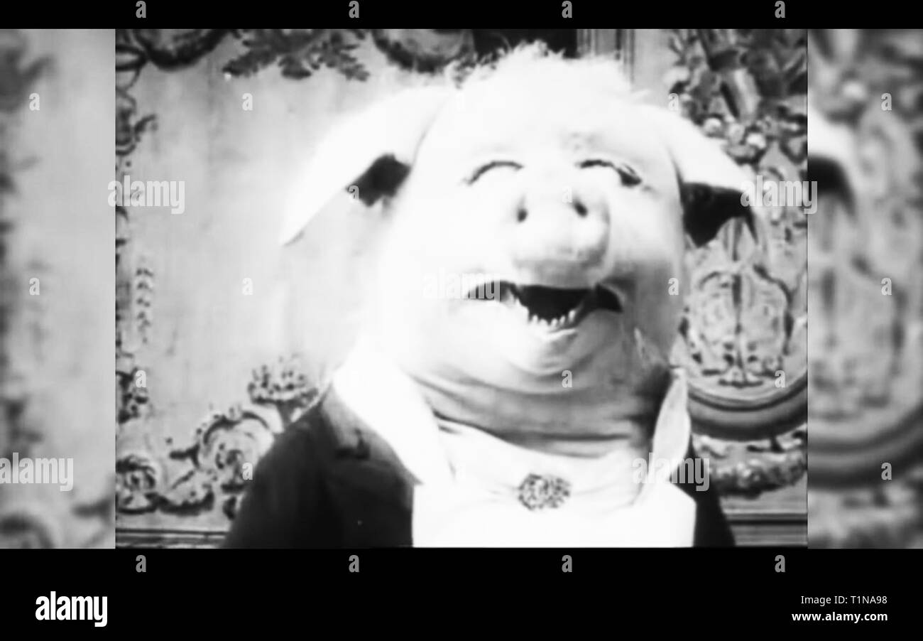 Strange old image of a giant dancing pig with sharp teeth Stock Photo ...