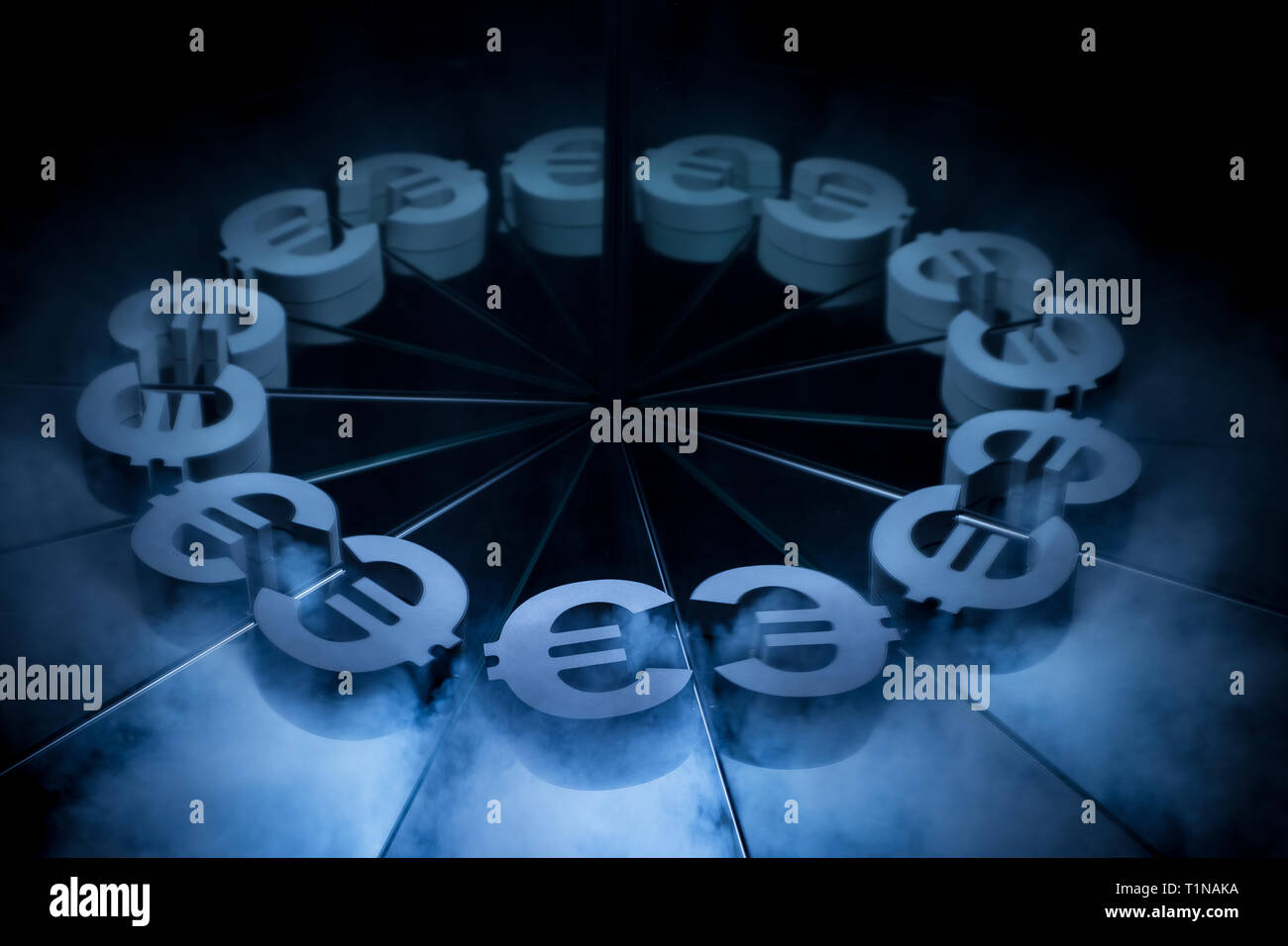 European Euro Currency Symbol Covered In Dark Winter Fog With many ...