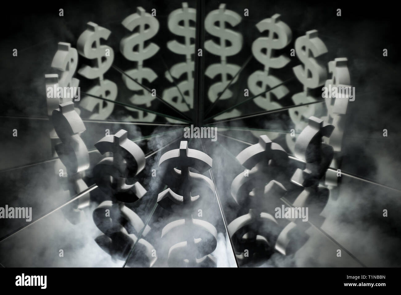 US Dollar Currency Symbol on Mirror Covered In Smoke With many ...