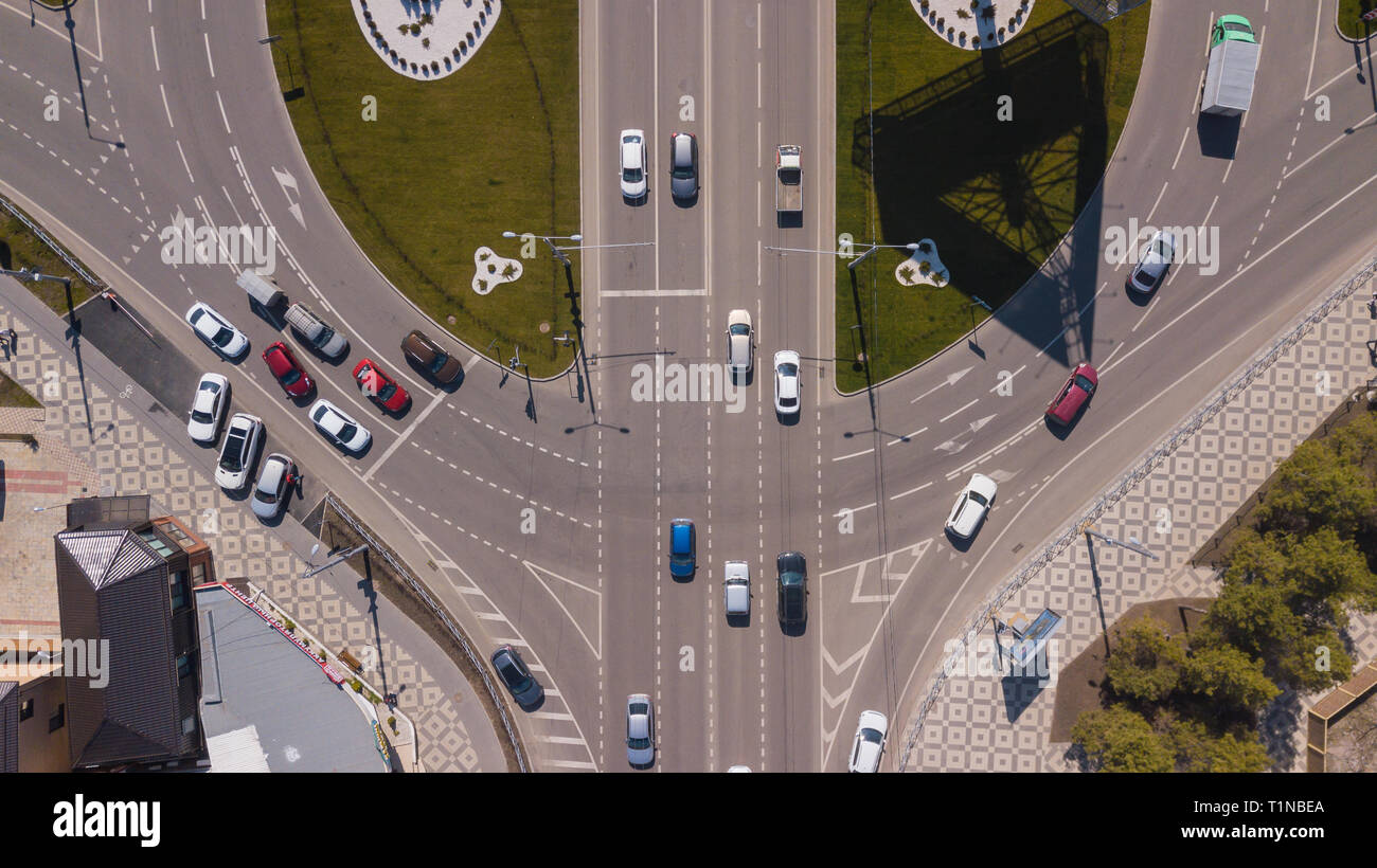 Top down view of roundabout in morning time Stock Photo - Alamy