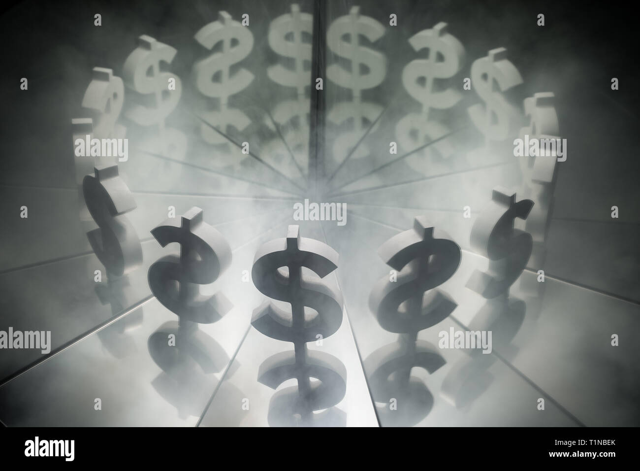 US Dollar Currency Symbol on Mirror Covered In Smoke With many ...
