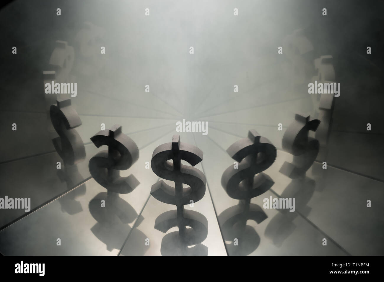 US Dollar Currency Symbol on Mirror Covered In Smoke With many ...