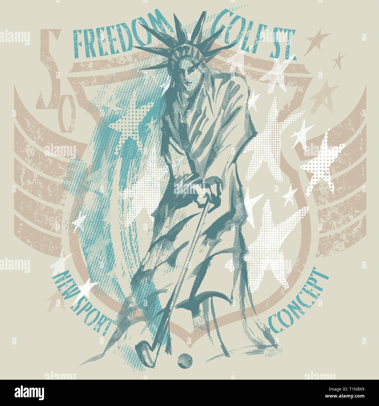 The statue of liberty play golf on americans badge Stock Vector Image ...