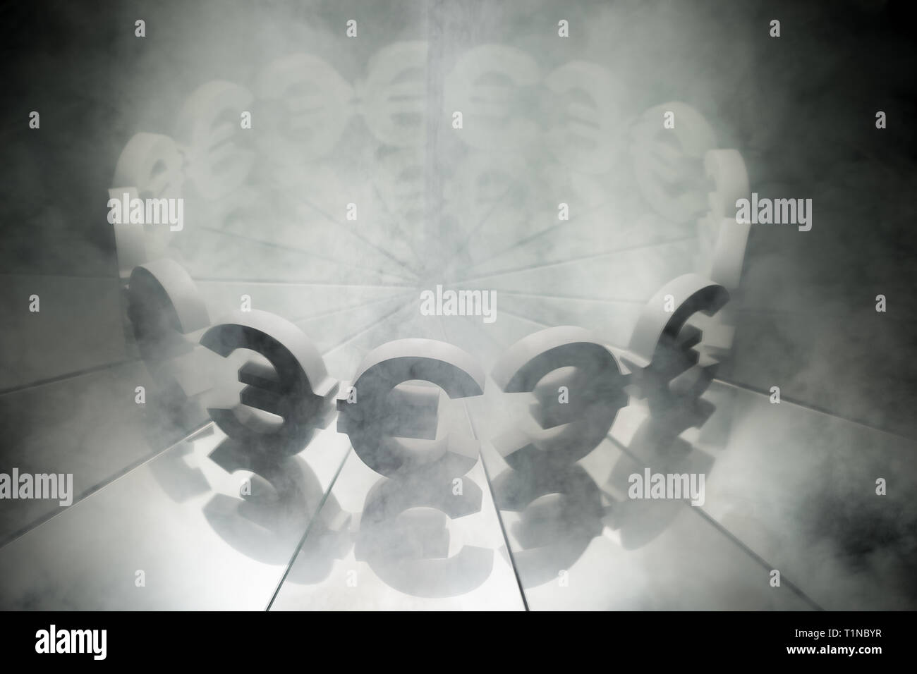 European Euro Currency Symbol on Mirror Covered In Smoke With many ...