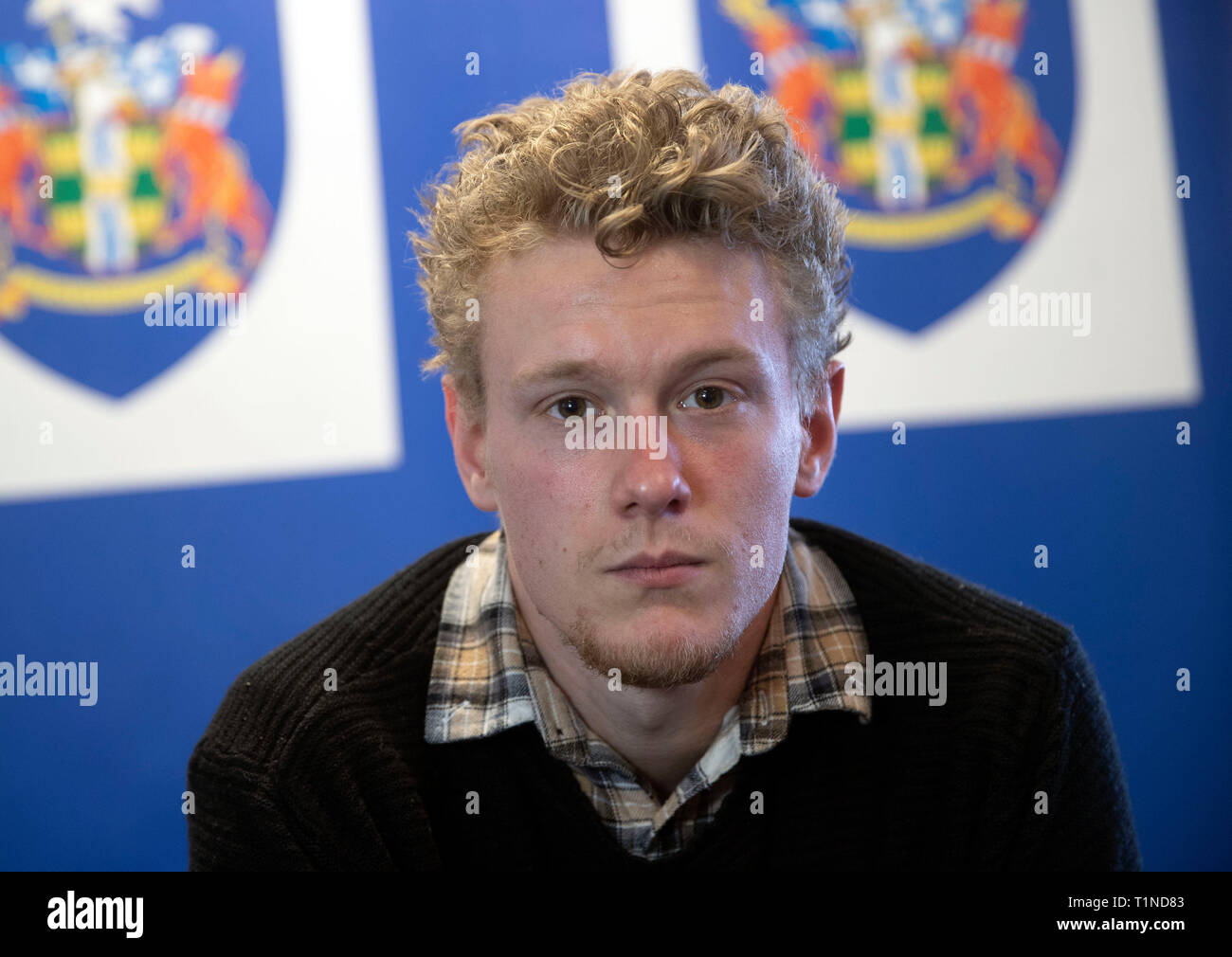 Acid attack victim Joe Davies speaks to media after 45-year-old Roger ...