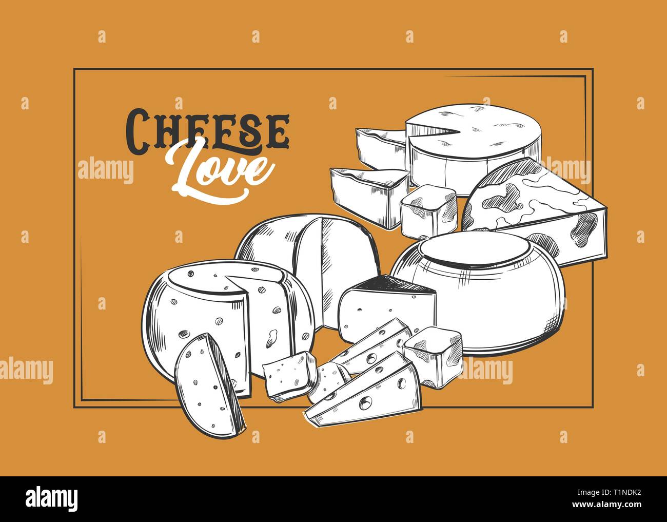 Mozzarella, parmesan sketch of cheese for banner Stock Vector Image ...