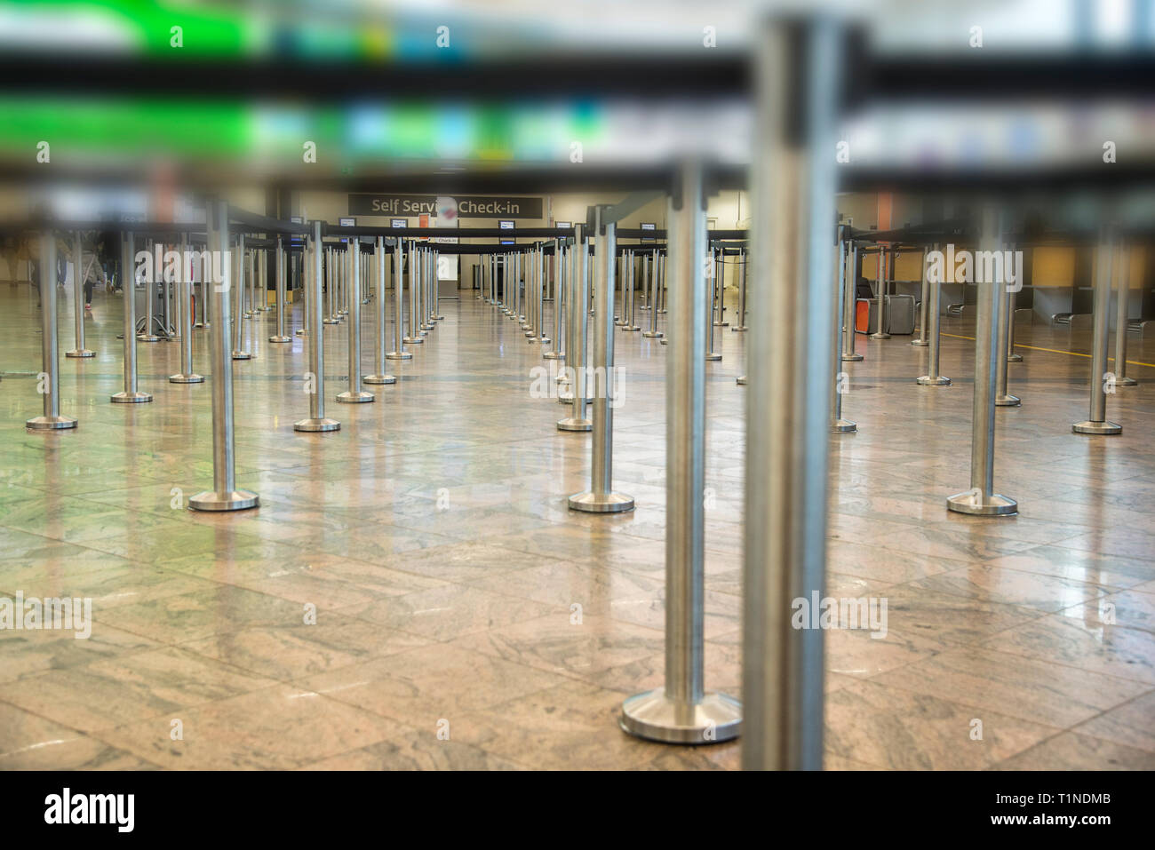 Waiting lines in the airport or banks and security post for passenger ...