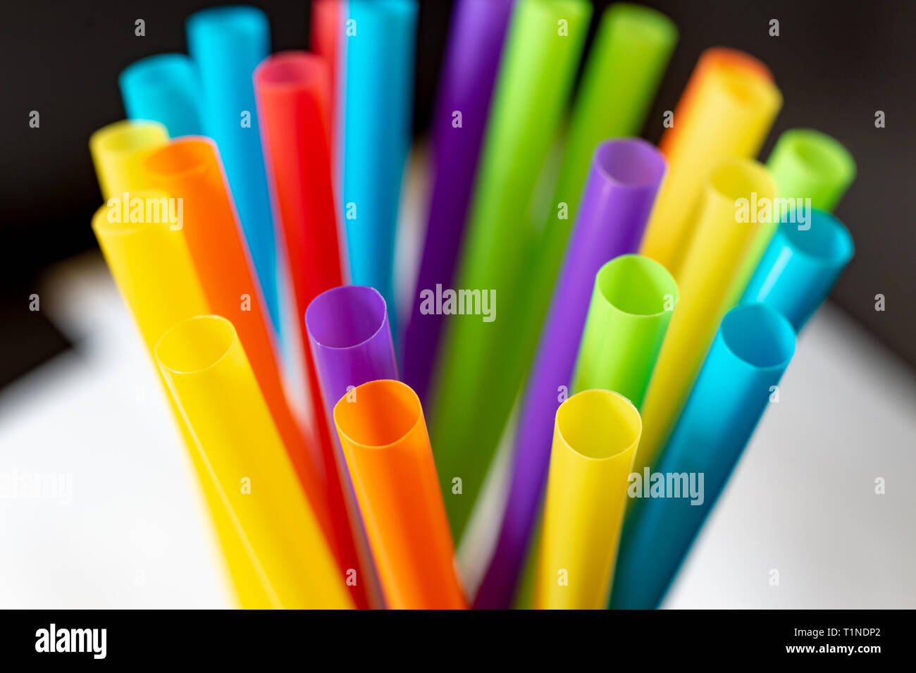 Top view of bright colorful plastic drinking straws and tubes Stock ...