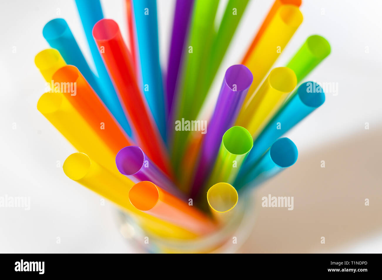 Top view of bright colorful plastic drinking straws and tubes Stock ...