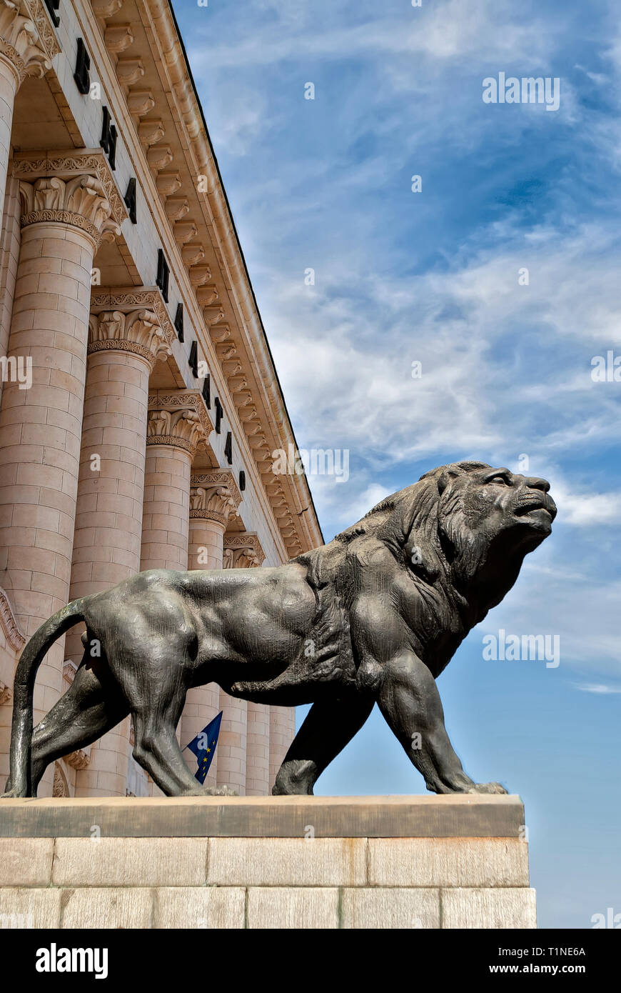 Sculpture of a lion in front of a public building;Sofia; Bulgaria Stock ...
