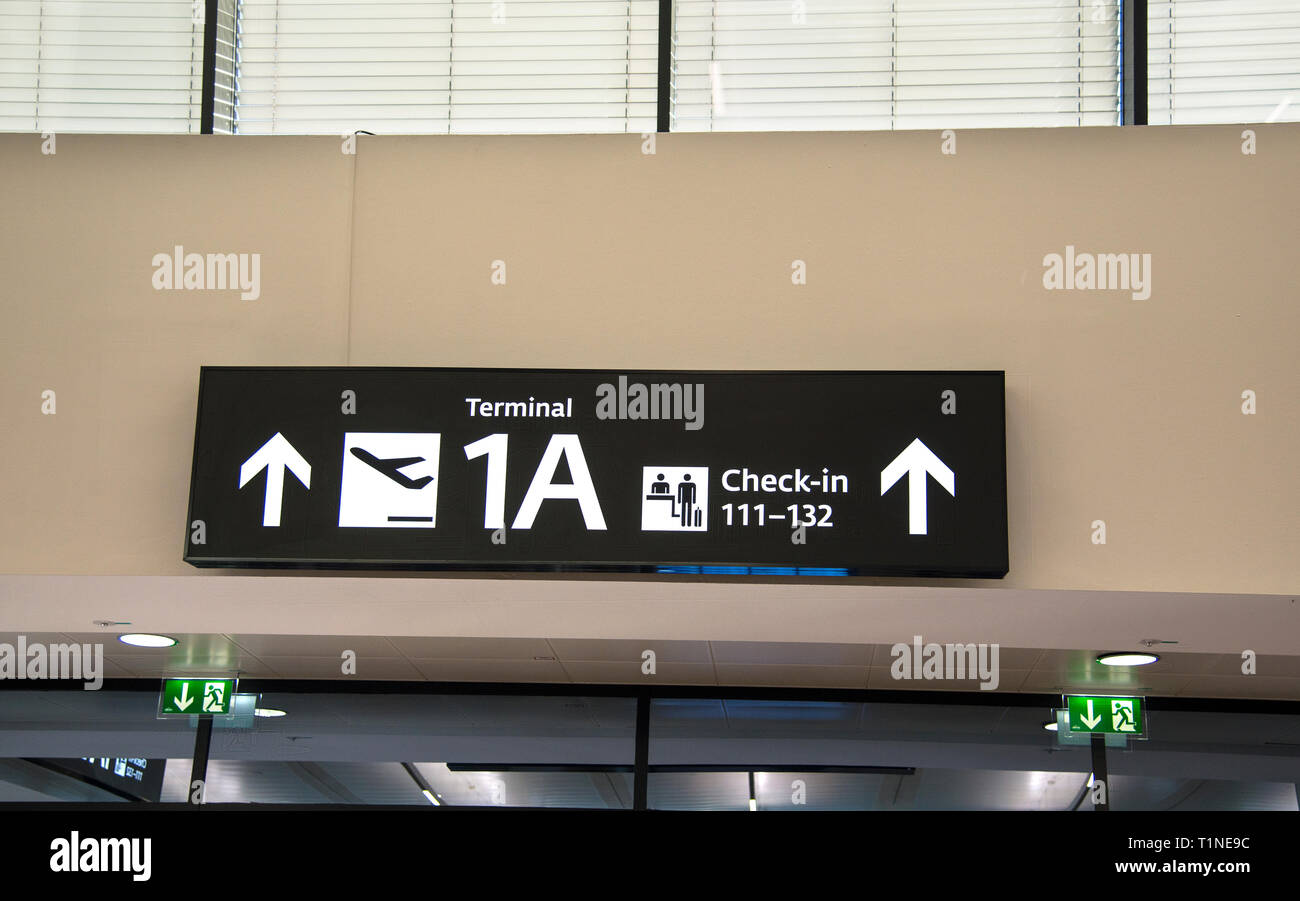 Navigation sign at the airport or train station Stock Photo - Alamy