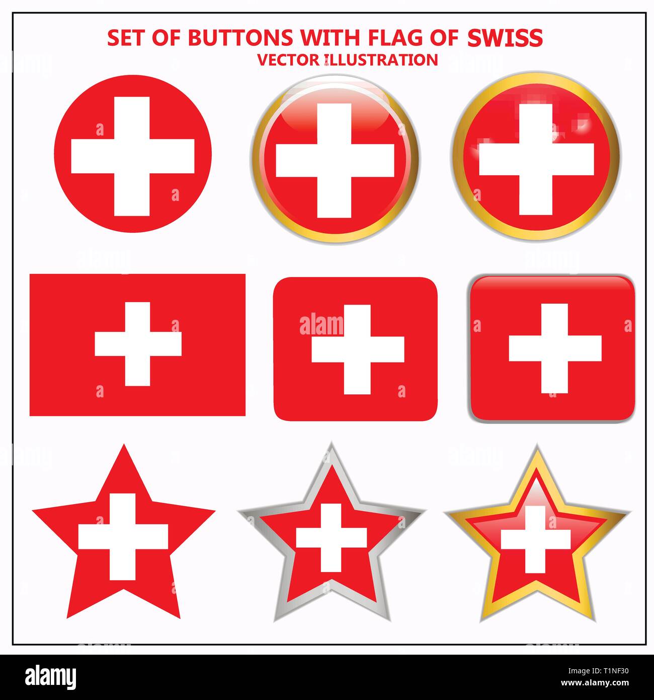 Bright buttons with flag of Swiss. Swiss National Day buttons. Bright ...