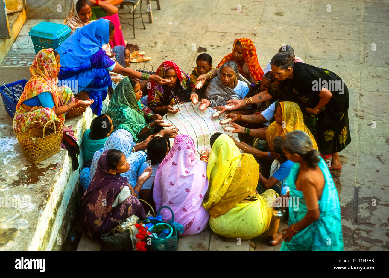 Indian festival and rituals at Ganga river in Varanasi or Benares ...