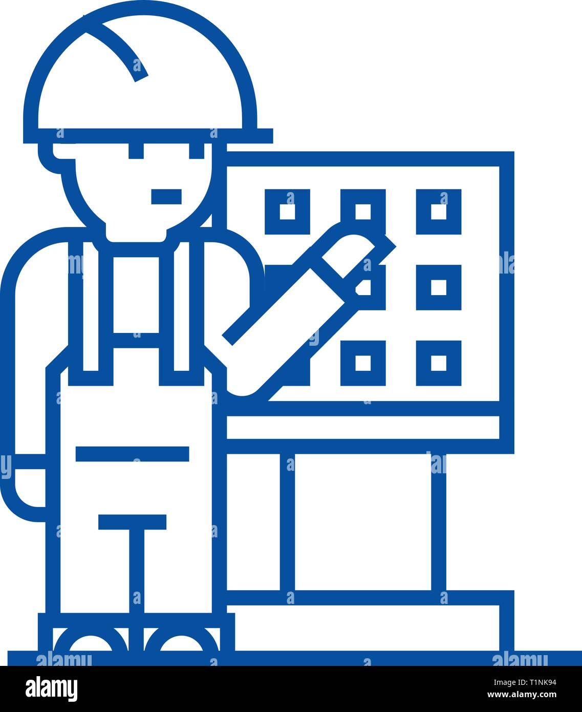 Master,foreman,engineer with machine line icon concept. Master,foreman ...