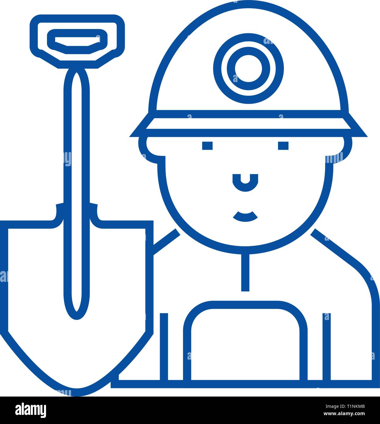 Miner,worker line icon concept. Miner,worker flat vector symbol, sign ...