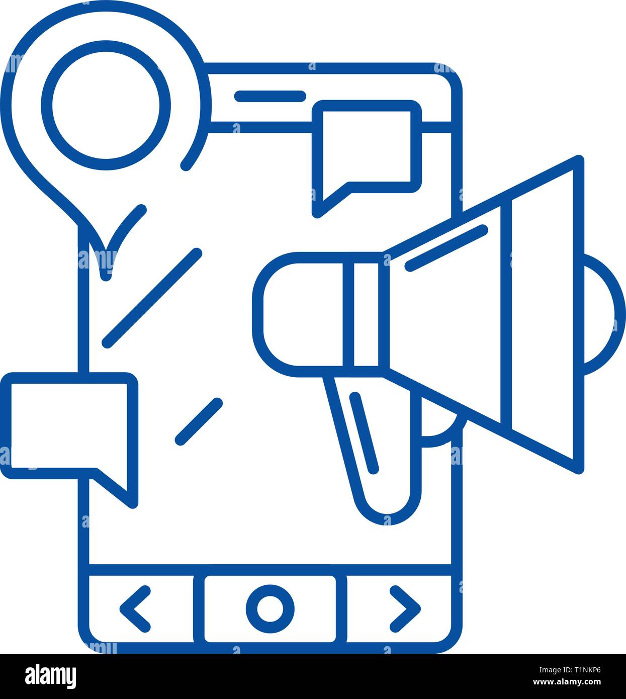 Mobile advertising line icon concept. Mobile advertising flat vector ...