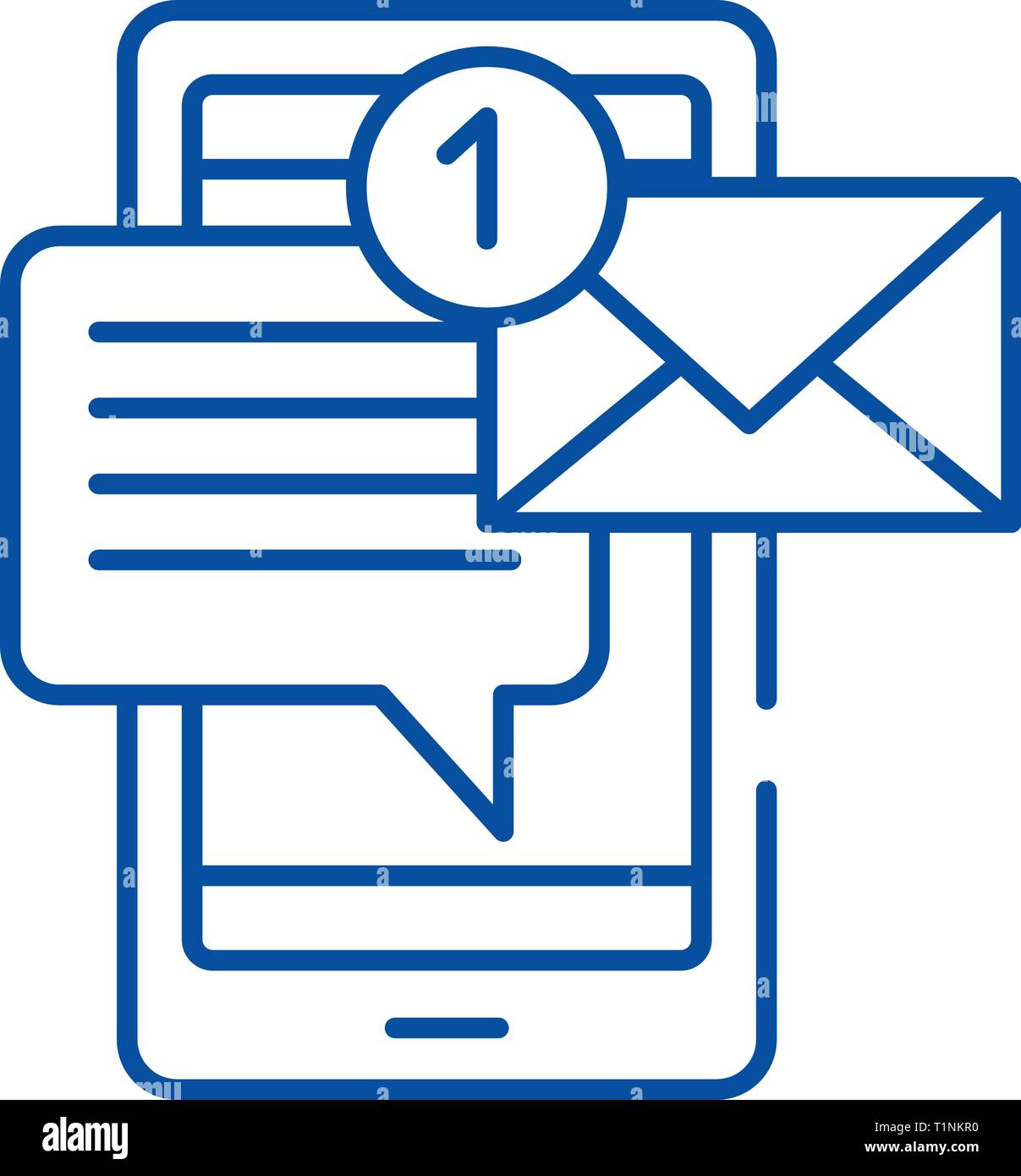 Mobile chat bot line icon concept. Mobile chat bot flat vector symbol ...