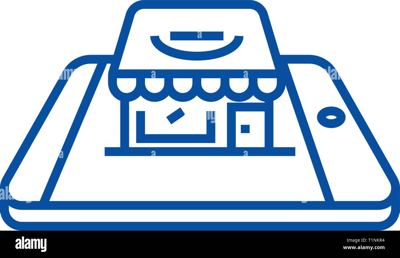 Mobile commerce line icon concept. Mobile commerce flat vector symbol ...