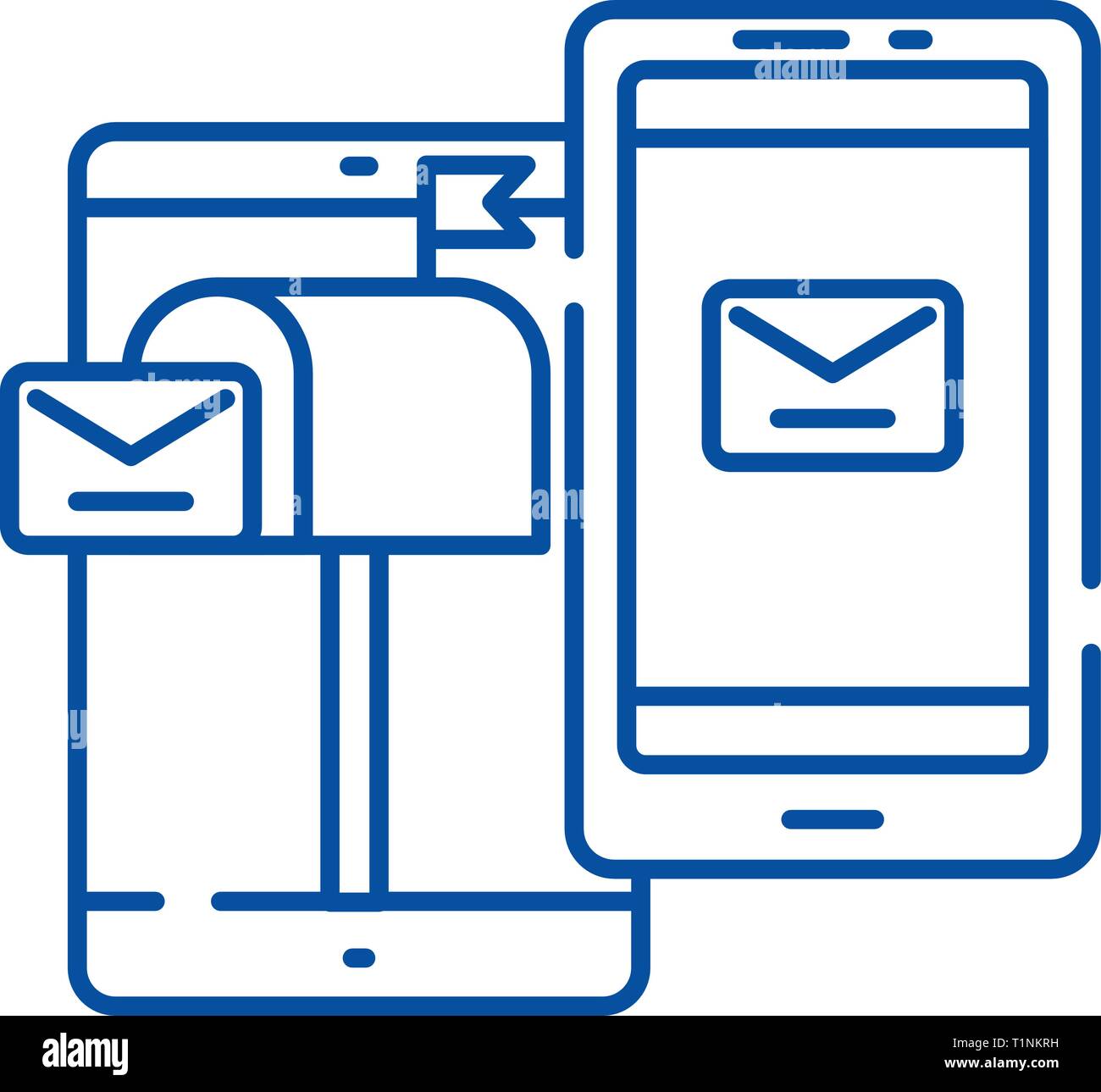 Mobile direct marketing line icon concept. Mobile direct marketing flat ...