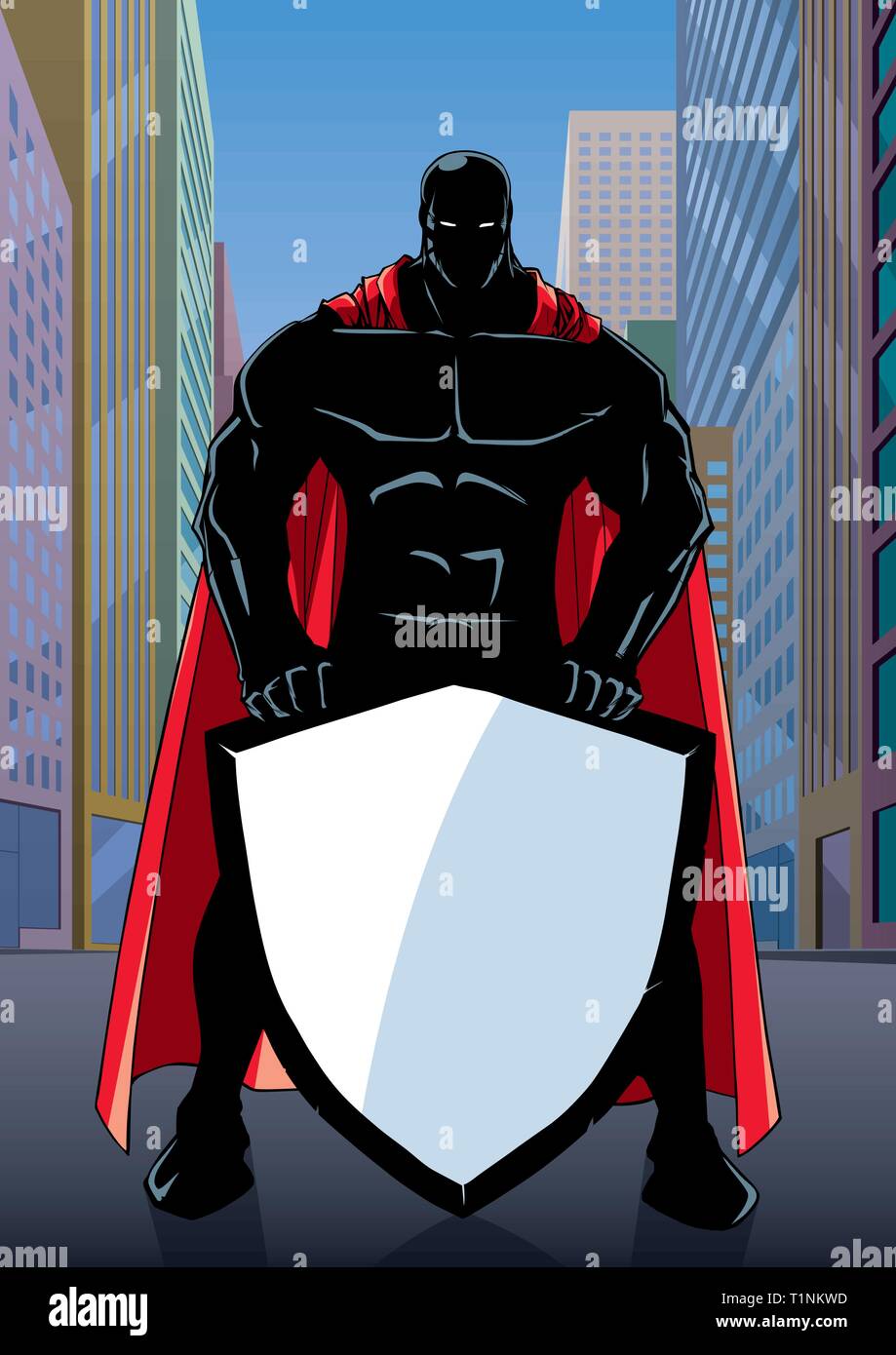 Superhero Holding Shield on Street Silhouette Stock Vector Image & Art ...