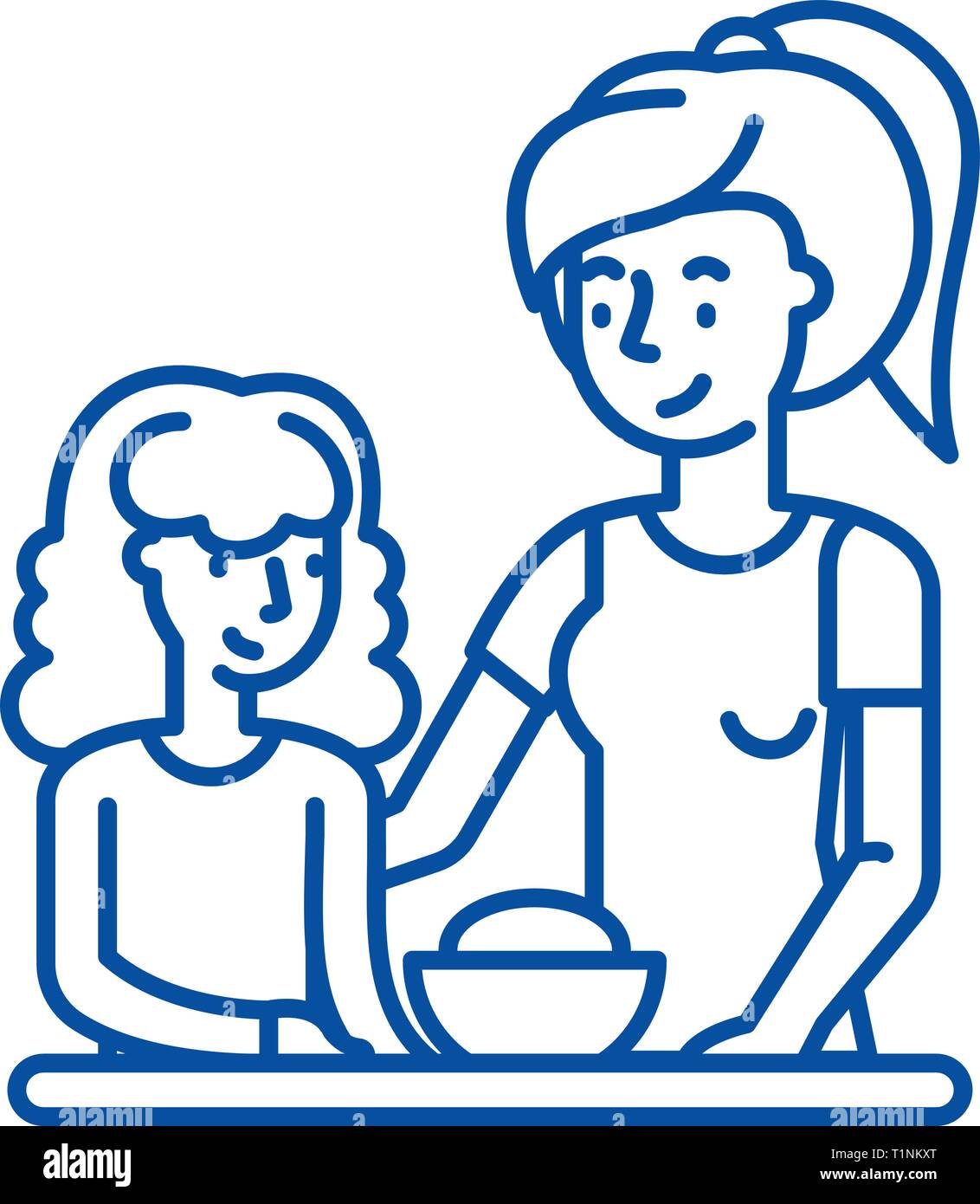 Mom and daughter line icon concept. Mom and daughter flat vector symbol ...