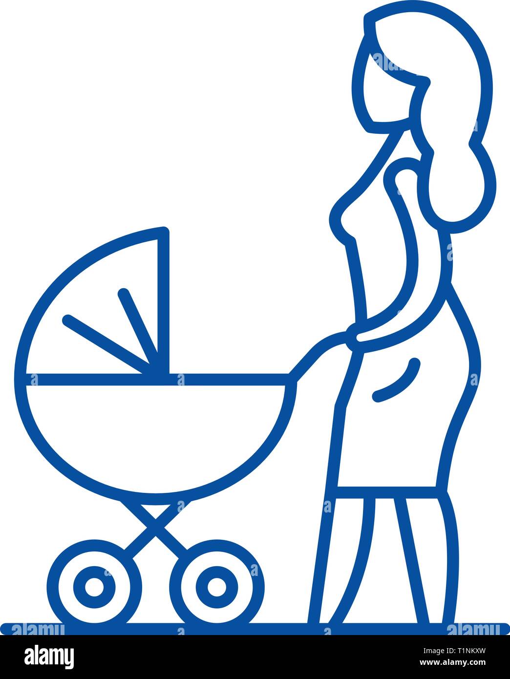 Mom with a baby carriage line icon concept. Mom with a baby carriage ...