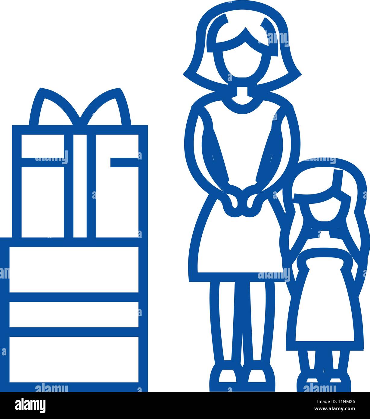 Mother gift to daughter line icon concept. Mother gift to daughter flat ...