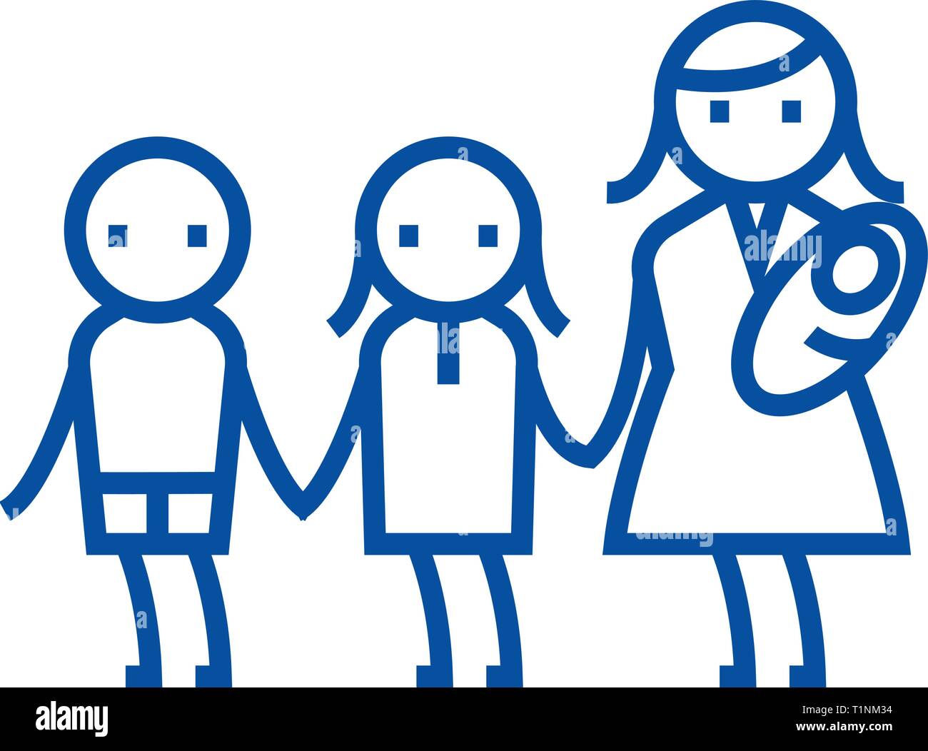 Mother with three line icon concept. Mother with three flat vector ...