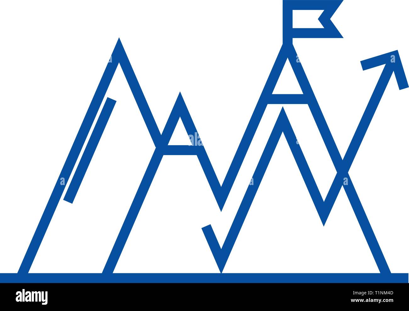 Mounts with flag, diagram line icon concept. Mounts with flag, diagram ...