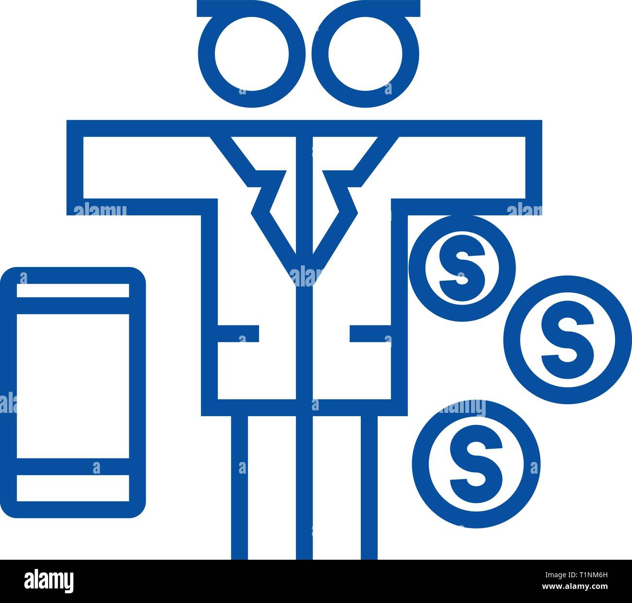 Multi tasking problem,man with money line icon concept. Multi tasking ...